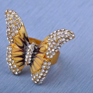 Alilang Butterfly Purple Enamel Crystal Synthetic Amethyst Rhinestone Spring Fashion Custom Ring