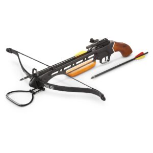 avalanche 150-lb. wooden crossbow - wooden stock, aluminum frame, 210 fps, 11" power stroke, mounting rail, adjustable windage and elevation sights, includes arrows, for hunting small game and targets