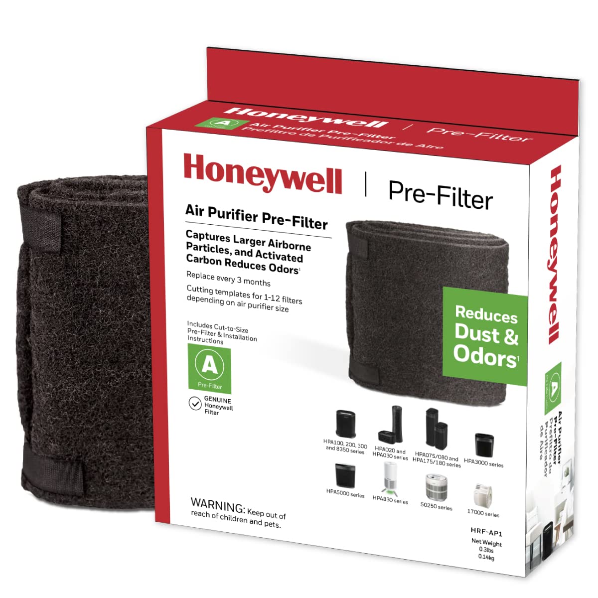 Honeywell HRF-AP1 Universal Carbon Air Purifier Replacement Pre-Filter A, 1-Pack - Allergen Air Filter Targets Dust, VOC, Pet, Kitchen, and Wildfire/Smoke Odors