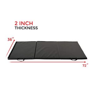 Sunny Health & Fitness Tri-Folding Gymnastics Tumbling Mat - Extra Thick with Carry Handles - for Exercise, Yoga, Fitness, Aerobics, MMA, Cardio Training, Stretching, Core Workouts – Multiple Sizes