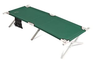 byer of maine military cot - cots for sleeping, camping cots for adults, camping essentials with storage, heavy duty, steel, 375lbs, polyester, green