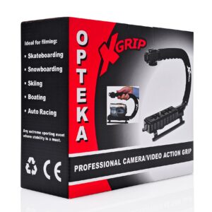 Opteka X-Grip Professional Camera/Camcorder Action Stabilizing Handle with Accessory Shoe for Flash, Mic, or Video Light (Red)