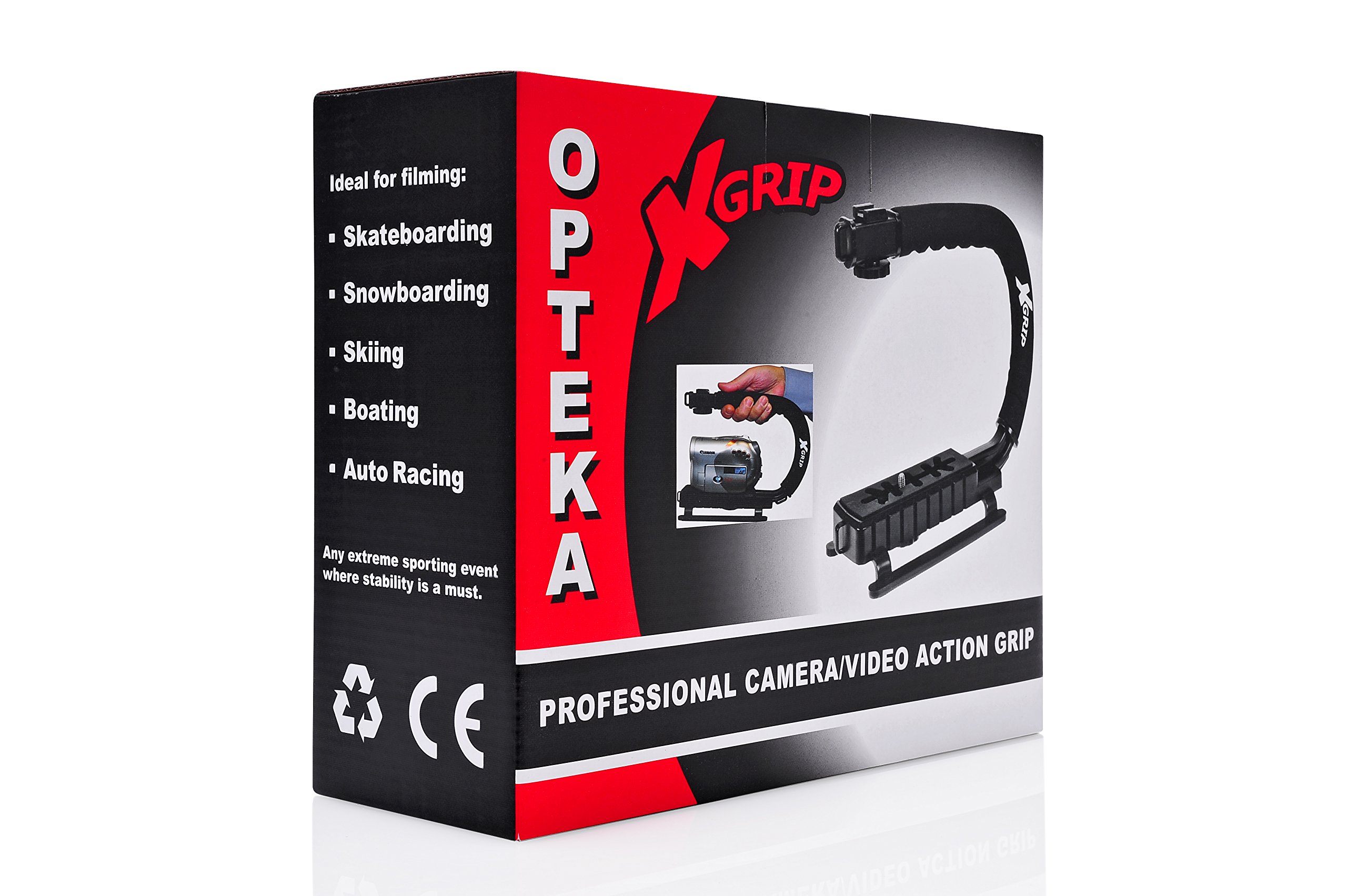 Opteka X-Grip Professional Camera/Camcorder Action Stabilizing Handle with Accessory Shoe for Flash, Mic, or Video Light (Red)