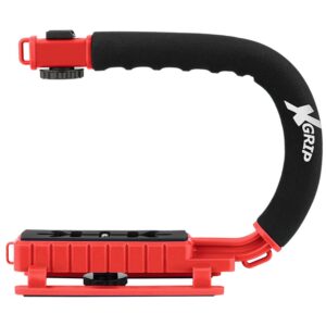 Opteka X-Grip Professional Camera/Camcorder Action Stabilizing Handle with Accessory Shoe for Flash, Mic, or Video Light (Red)