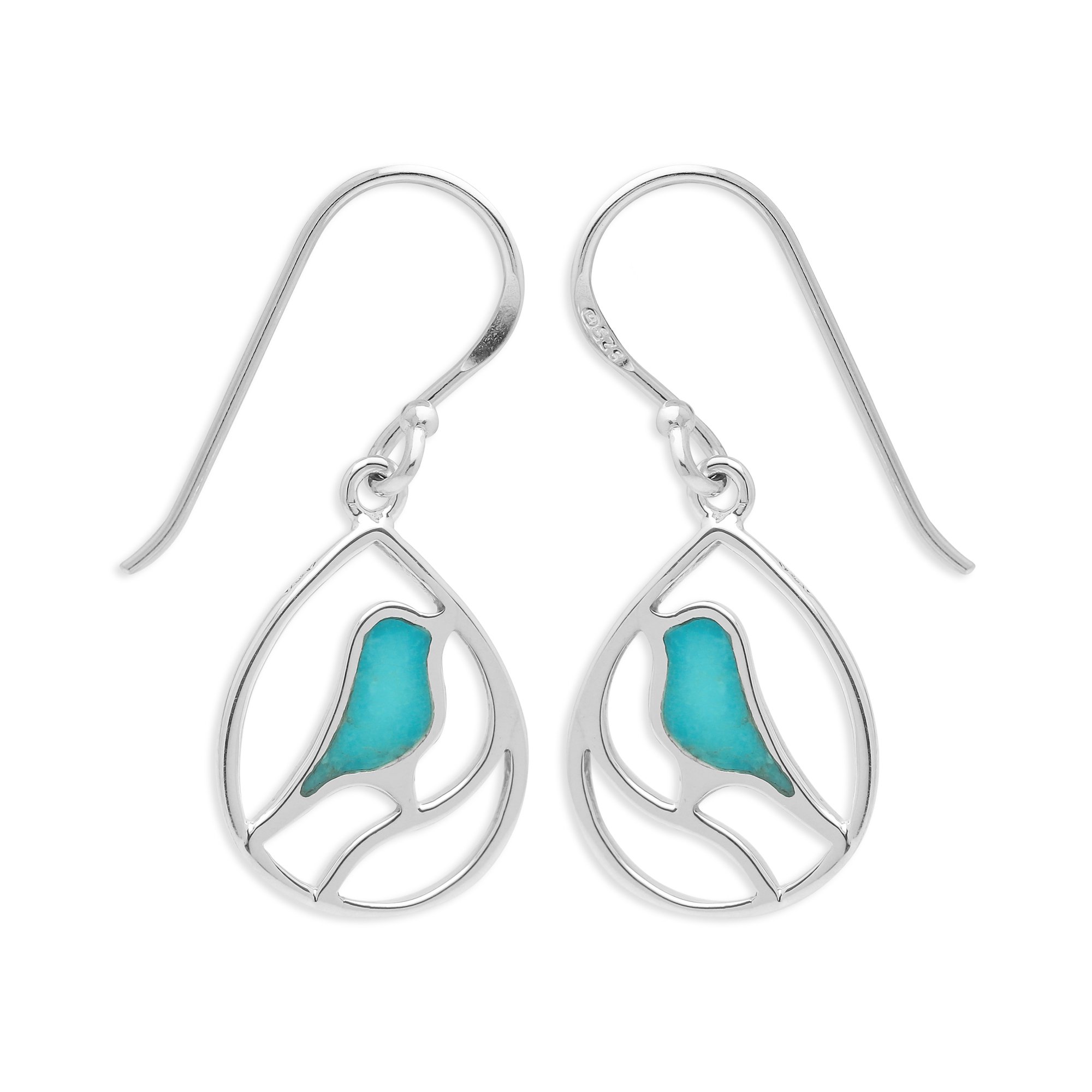 Boma Jewelry Sterling Silver Turquoise Bird Teardrop Inlay Earrings