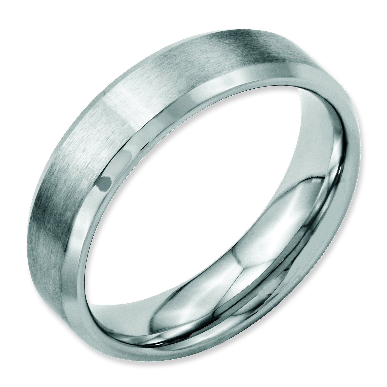 Stainless Steel Flat Beveled Edge 6mm Brushed And Polished Band, Size 10.5