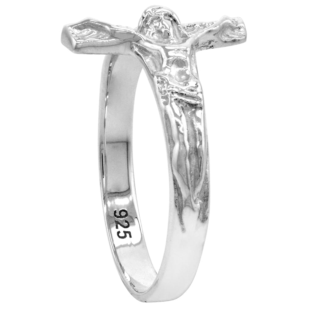 Sterling Silver Crucifix Ring Polished finish 1/2 inch wide size 8