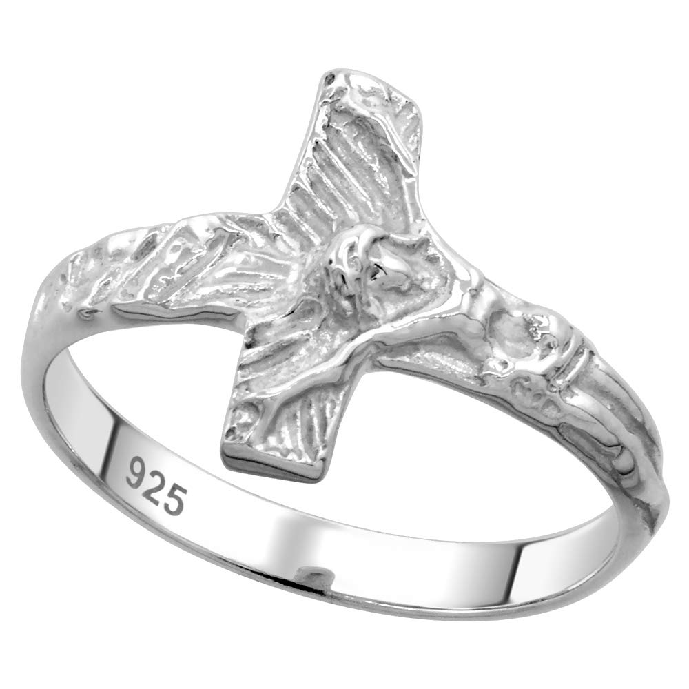 Sterling Silver Crucifix Ring Polished finish 1/2 inch wide size 8