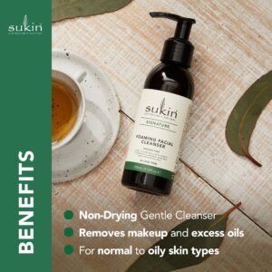 Sukin Foaming Facial Cleanser Pump, Gentle Gel Cleanser with Green Tea, Aloe Vera & Chamomile to Purify, Soothe & Tighten Skin, 4.23 Fl Oz