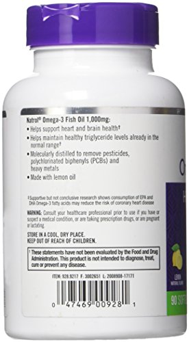 Natrol, Omega-3 Purified Fish Oil Softgels, Heart Health Dietary Supplement, 1000 mg, 90 Count