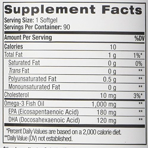 Natrol, Omega-3 Purified Fish Oil Softgels, Heart Health Dietary Supplement, 1000 mg, 90 Count