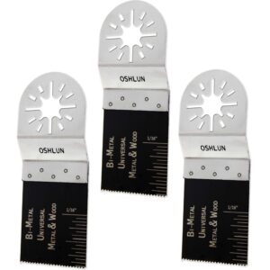 oshlun mma-0103 1-1/3-inch universal bi-metal oscillating tool blade with uni-fit arbor for fein multimaster, dremel, and bosch, 3-pack