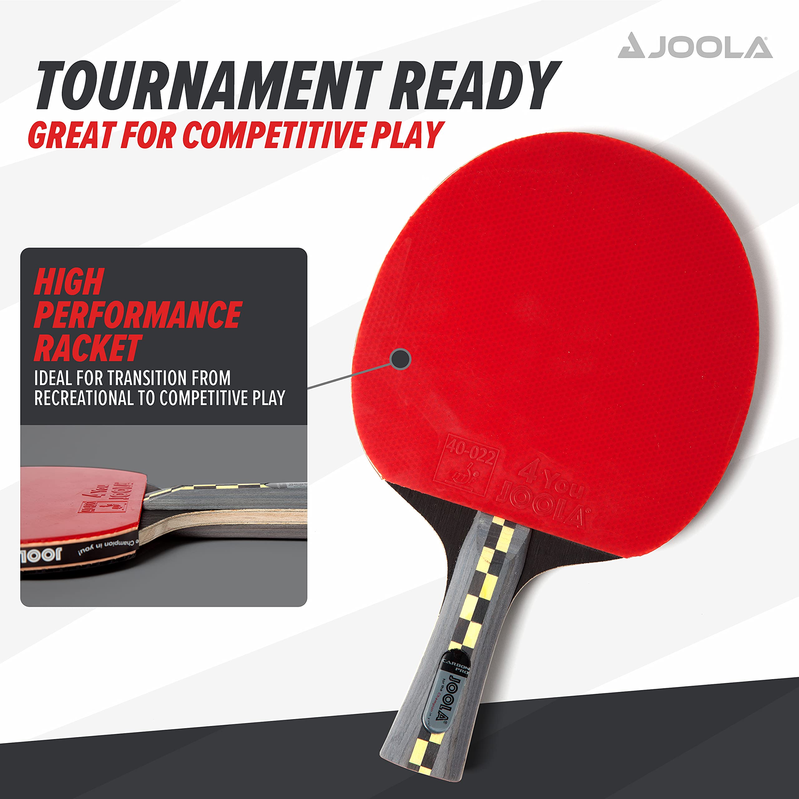 JOOLA Carbon Pro Professional Ping Pong Paddle - Racket with Carbonwood Technology & Red/Black JOOLA 4 You Rubber - Table Tennis Racket Designed for Speed