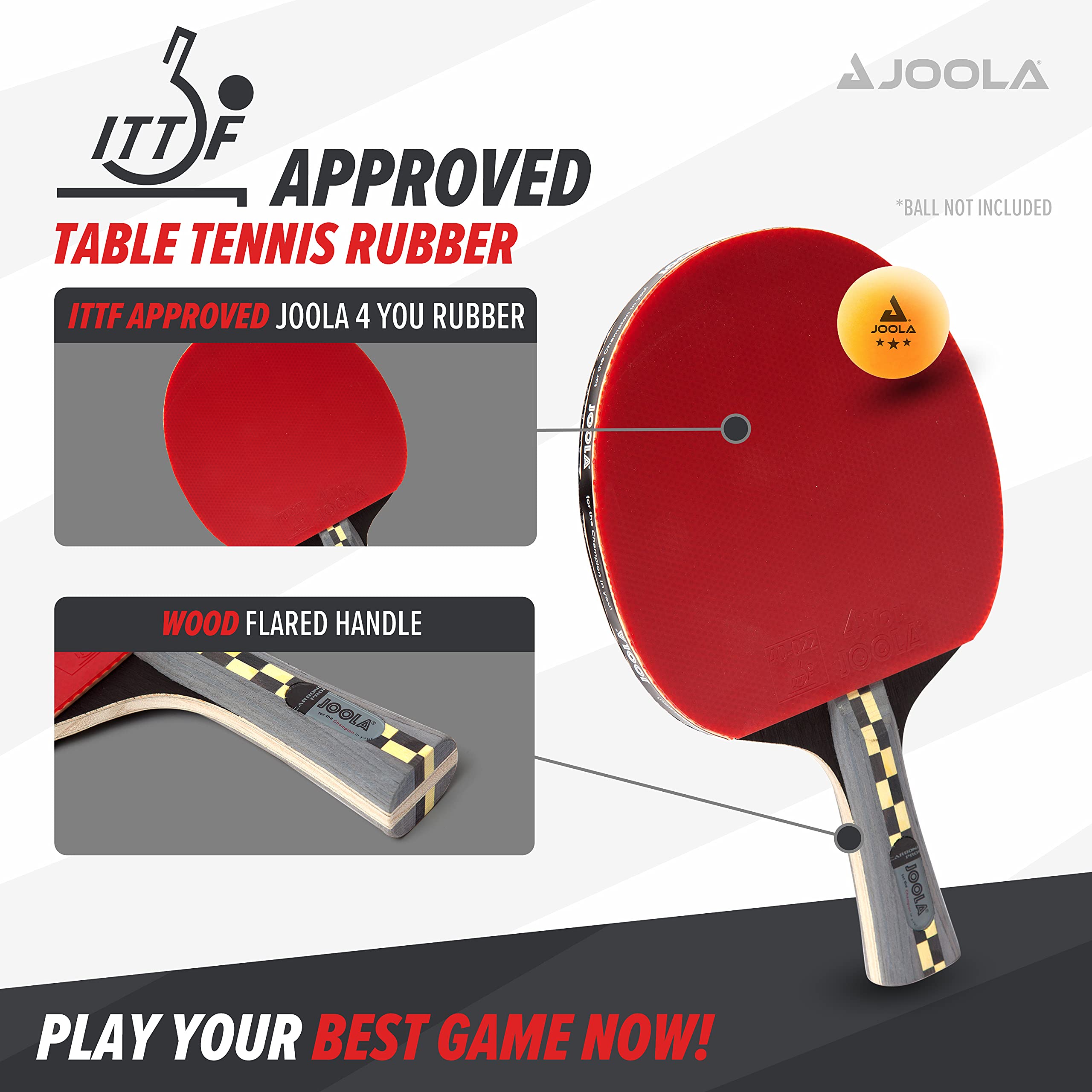 JOOLA Carbon Pro Professional Ping Pong Paddle - Racket with Carbonwood Technology & Red/Black JOOLA 4 You Rubber - Table Tennis Racket Designed for Speed