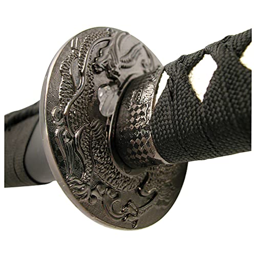 MASTER USA - Sword of Loyalty, Courage and Morality w/ Hand Carved Samurai Bushido Code on Scabbard, Includes Display Stand - SW-319, 41.5 Inches, Black