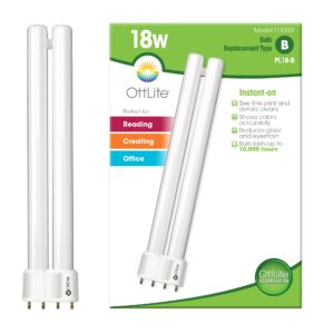 ottlite 18w replacement tube light bulb - compact fluorescent light bulbs replacement - bright natural daylight for bedroom & living room - low heat & glare type b light bulb for reduced eyestrain