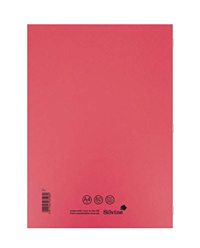 Silvine A4 Red Exercise Book, Lined With Margin - 80 Pages (Pack of 10)