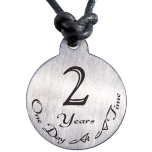 serenity is forever 2 year sobriety anniversary medallion leather necklace for sober birthday, aa alcoholics anonymous, na narcotics anonymous