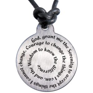 serenity prayer necklace medallion with leather