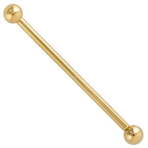 freshtrends 14 gauge 1 1/2" - 14k yellow gold industrial piercing barbell - 4mm balls