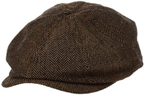 brixton men's brood newsboy snap hat, brown/khaki herringbone, large