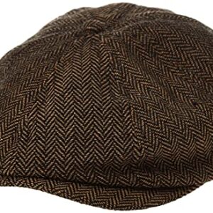 Brixton Men's Brood Newsboy Snap Hat, Brown/Khaki Herringbone, Large