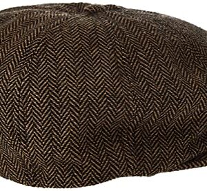 Brixton Men's Brood Newsboy Snap Hat, Brown/Khaki Herringbone, Large