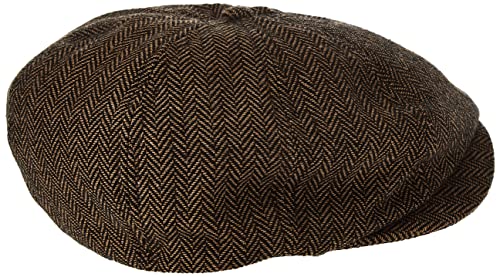 Brixton Men's Brood Newsboy Snap Hat, Brown/Khaki Herringbone, Large