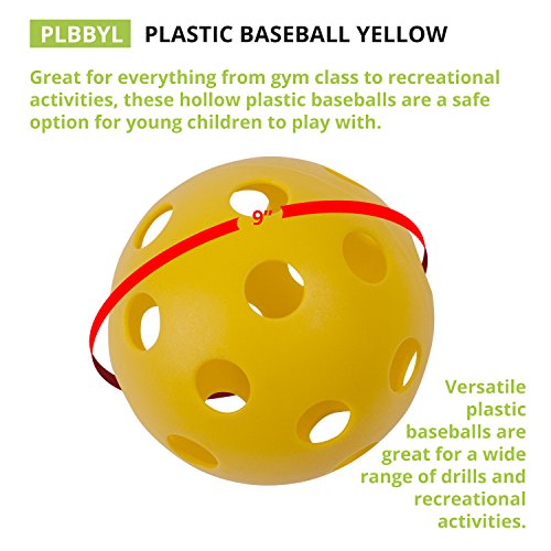 Champion Sports 9" Hollow Plastic Baseballs - Athletic Baseball Equipment - Regulation Size Balls - Fun for All Ages - Lightweight/Durable - Pack of 12 Yellow