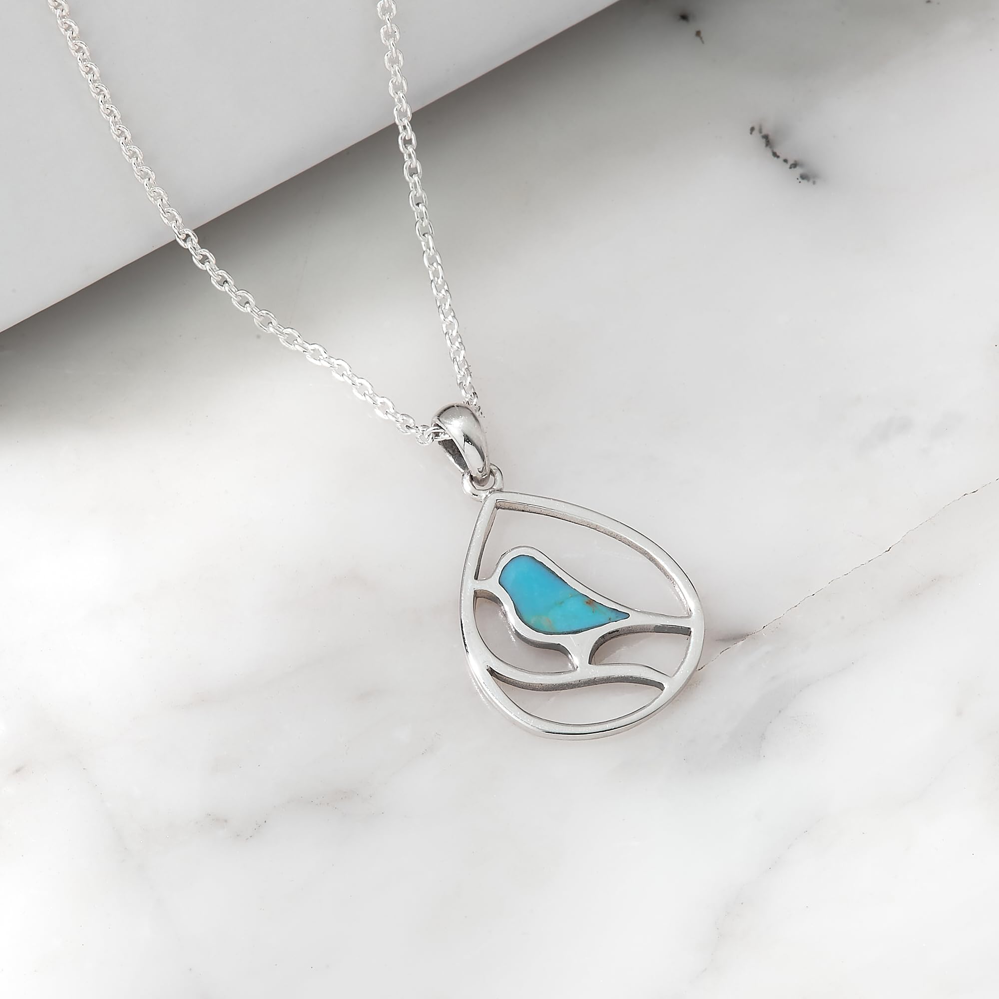 Boma Jewelry Sterling Silver Turquoise Bird Necklace, 16 inches