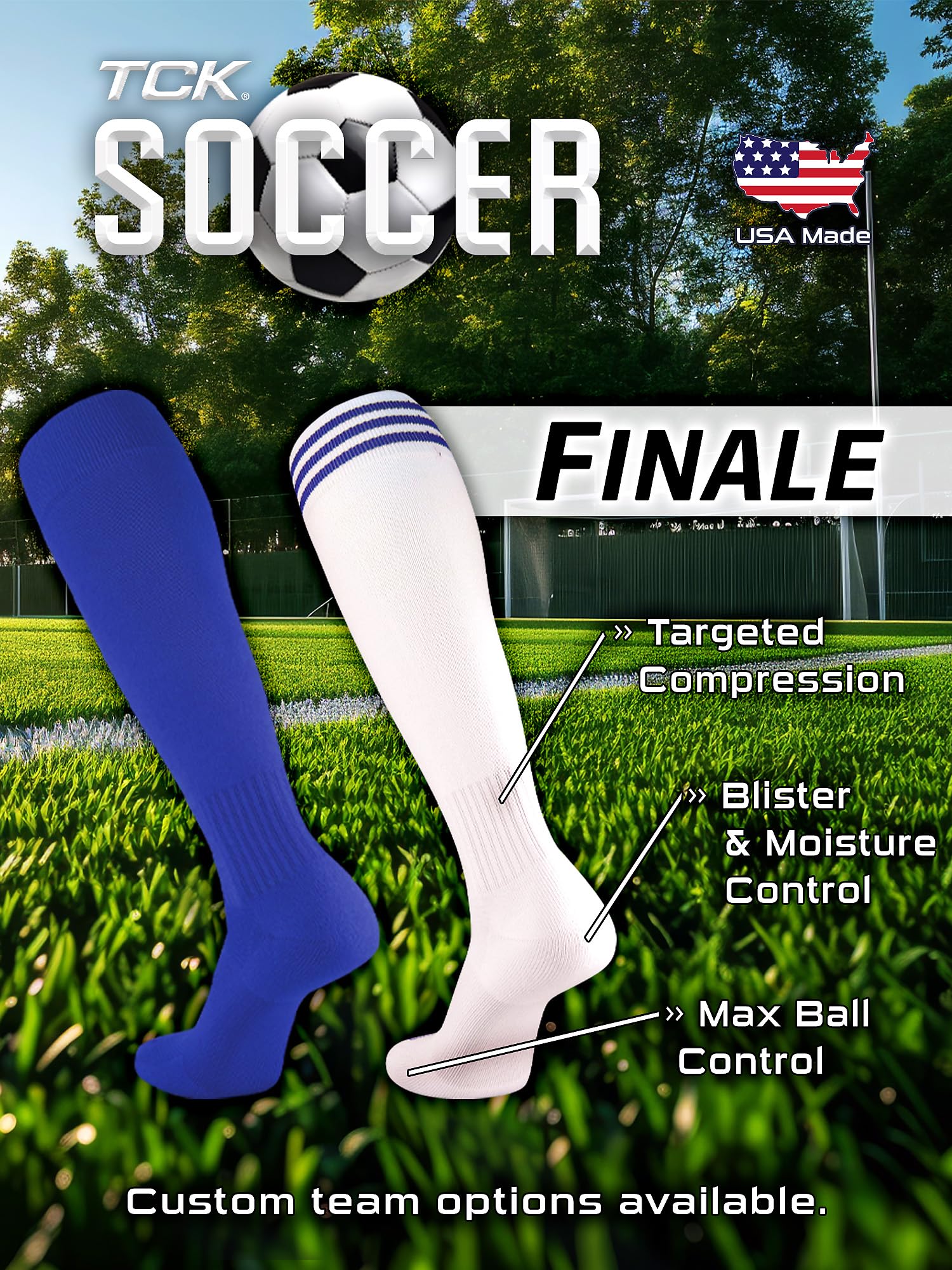 TCK Elite Finale Soccer Socks (Columbia Blue, Medium)