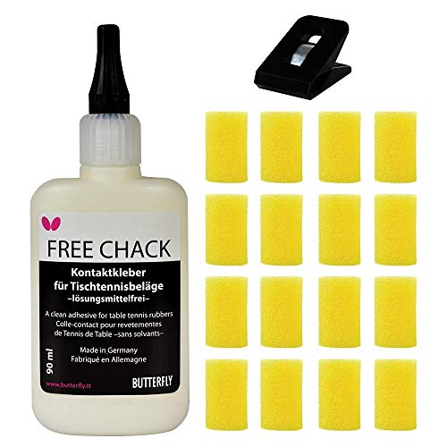 Butterfly Free Chack Table Tennis Racket Glue - Perfect for Assembling Table Tennis Ping Pong Paddle - Comes with Sponges and Application Clip - 3 (37mL/90mL/500mL)