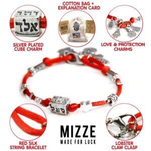 Red Silk String Bracelet - 72 Names of God Silver Tone Cube Charm for Health, Prosperity & Protection - Multi Charm Jewelry Gift for Women with Hamsa Hand, Fish & Heart Charms - 7" Length