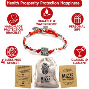 Red Silk String Bracelet - 72 Names of God Silver Tone Cube Charm for Health, Prosperity & Protection - Multi Charm Jewelry Gift for Women with Hamsa Hand, Fish & Heart Charms - 7" Length