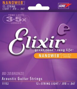 elixir strings nanoweb 80/20 acoustic guitar strings .010-.047 light 12-string