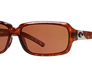 Costa Del Mar Womens Isabela Rectangular Sunglasses, Tortoise/Copper Polarized-580P, 64 mm