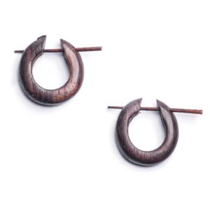 81stgeneration 1.5 cm brown wood small hoop earrings with stick posts - handmade round wooden hoops - hippie earrings - goth accessories - tribal jewelry for women - hippie jewelry