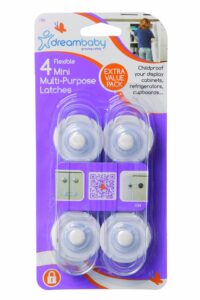 dreambaby flexible mini multi-purpose latches for cabinets, drawers, appliances, toilets, and more (4 pack)