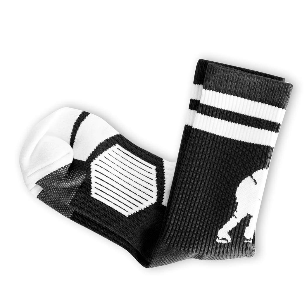 ChalkTalkSPORTS Hockey Half Cushioned Crew Socks | Hockey Player | Black/White