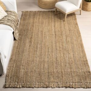 nuloom 8x10 daniela jute tassel hand woven area rug, natural, solid chunky farmhouse design, natural fiber, for bedroom, dining room, living room, hallway, office, entryway