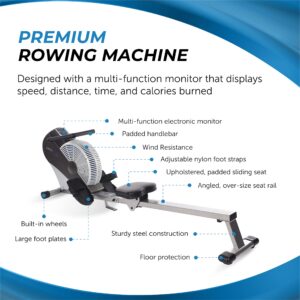 Stamina ATS Air Rower Machine with Smart Workout App - Foldable Rowing Machine with Dynamic Air Resistance for Home Gym Fitness - Up to 250 lbs Weight Capacity - Black/Chrome