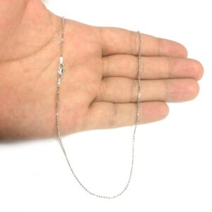 Jewelry Affairs 14k White Real Gold Diamond Cut Bead Chain Necklace, 1.2mm, 16"