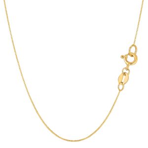 jewelry affairs 14k real solid gold box style chain necklace, 0.6mm (20 inches, yellow gold)