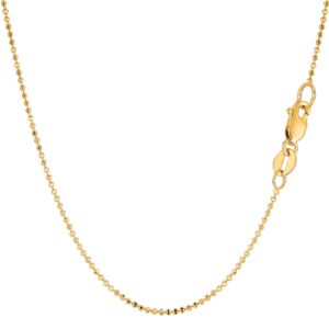 jewelry affairs 14k yellow real gold diamond cut bead chain necklace, 1.2mm, 18"