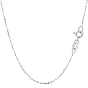 jewelry affairs 14k white real gold diamond cut bead chain necklace, 1.0mm, 18"