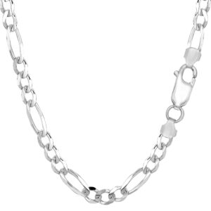 jewelry affairs 14k white solid real solid gold figaro chain necklace, 5.0mm, 18"