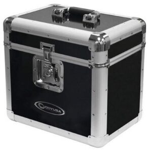 Odyssey KROM Series Record Utility Case for 70 Individual 12" Vinyl Records and LPs with Foam-Lined Interior, Secure Lock, and Handle, Silver