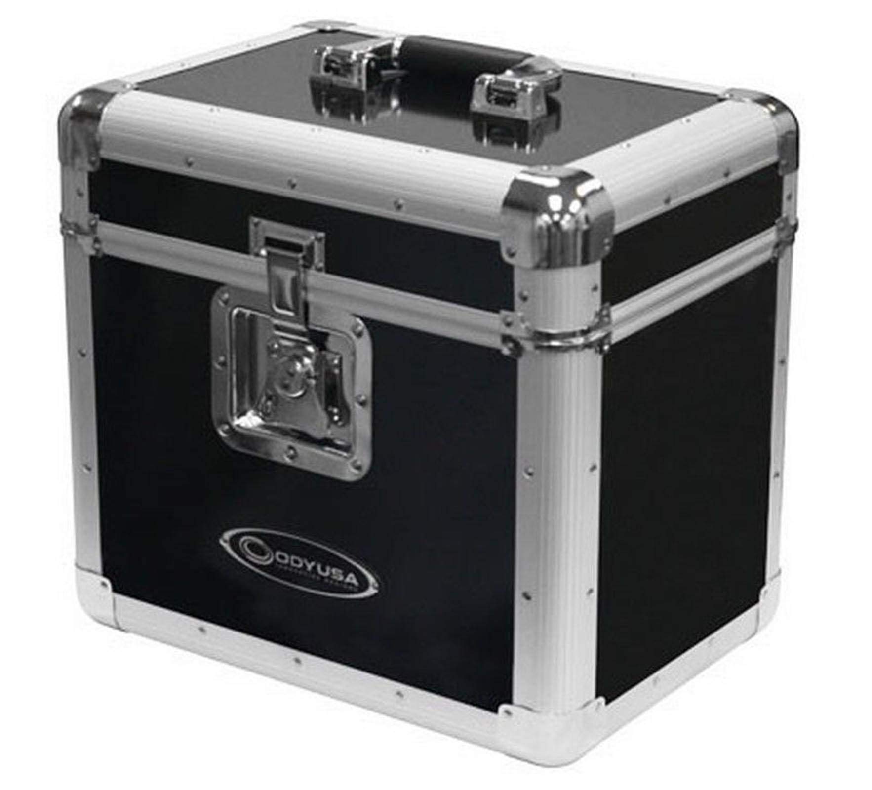 Odyssey KROM Series Record Utility Case for 70 Individual 12" Vinyl Records and LPs with Foam-Lined Interior, Secure Lock, and Handle, Silver