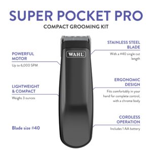 Wahl Professional Animal Super Pocket Pro Pet, Dog, & Cat Trimmer & Grooming Kit - Black Chrome