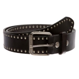 genuine vintage retro circle studded leather belt - interchangeable buckle, black | 40"